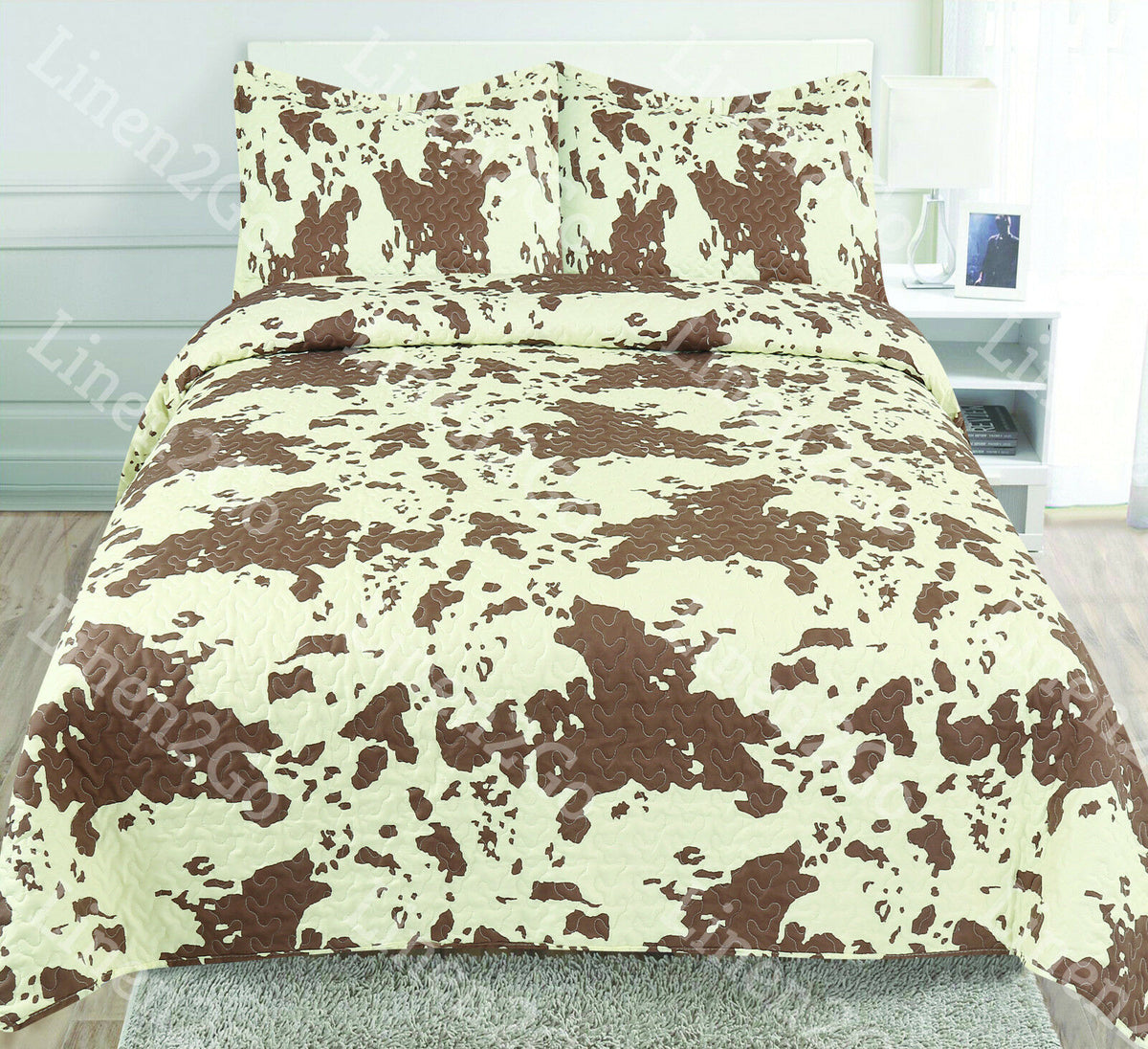 3 Piece Cowhide Cow Print Quilt Rustic Western Bedspread Comforter Bed ...