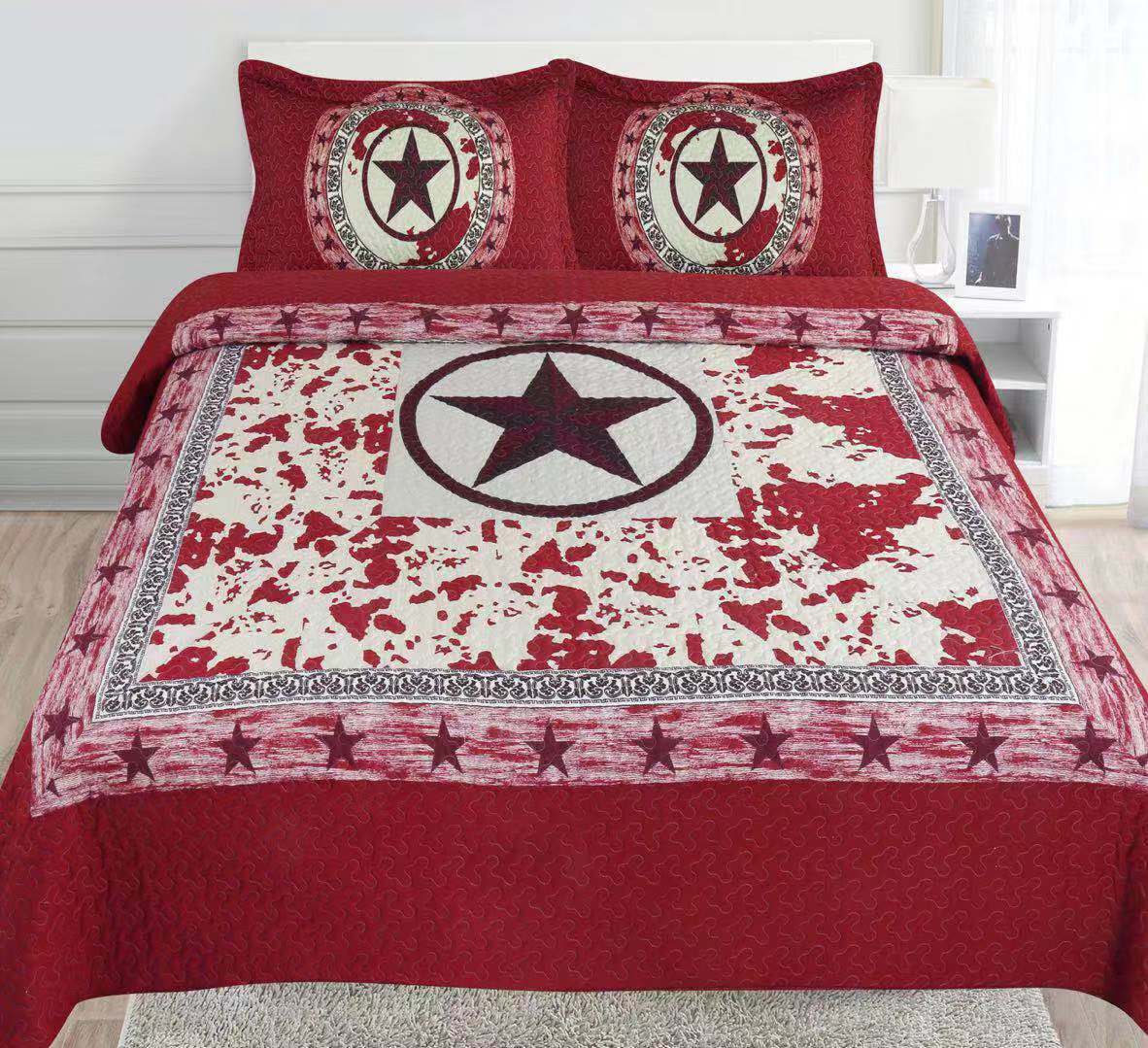 3 PIECE Texas Rustic Western Star Cowboy Design Quilt Barbed Wire BedS ...