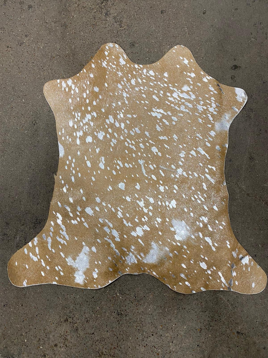 Silver On Tan Metallic Acid Wash Printed Design Calf Hide Rug – Western ...