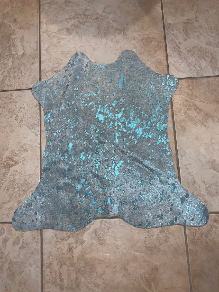 Turquoise Metallic Acid Wash Printed Design Calf Hide Rug – Western ...